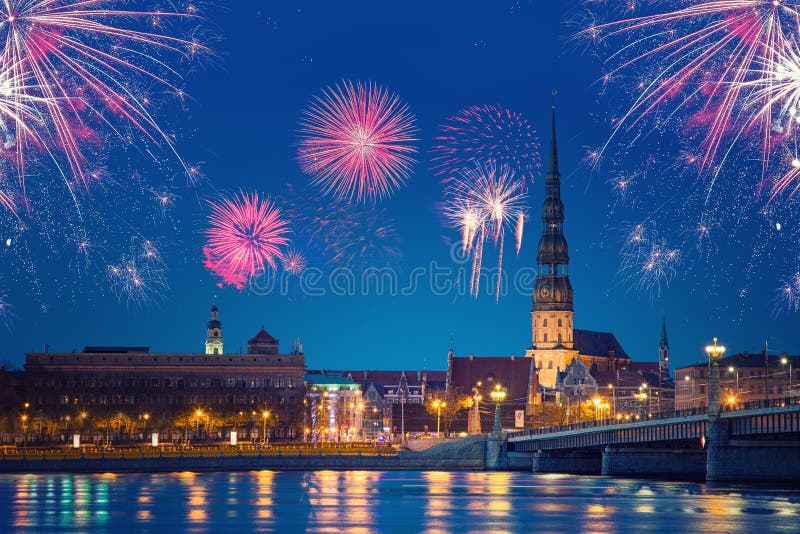 Fireworks in Riga (Latvia) during New Year Celebration Stock Photo ...