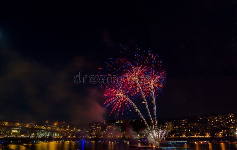 Fireworks on river stock image. Image of close, holiday - 136985829