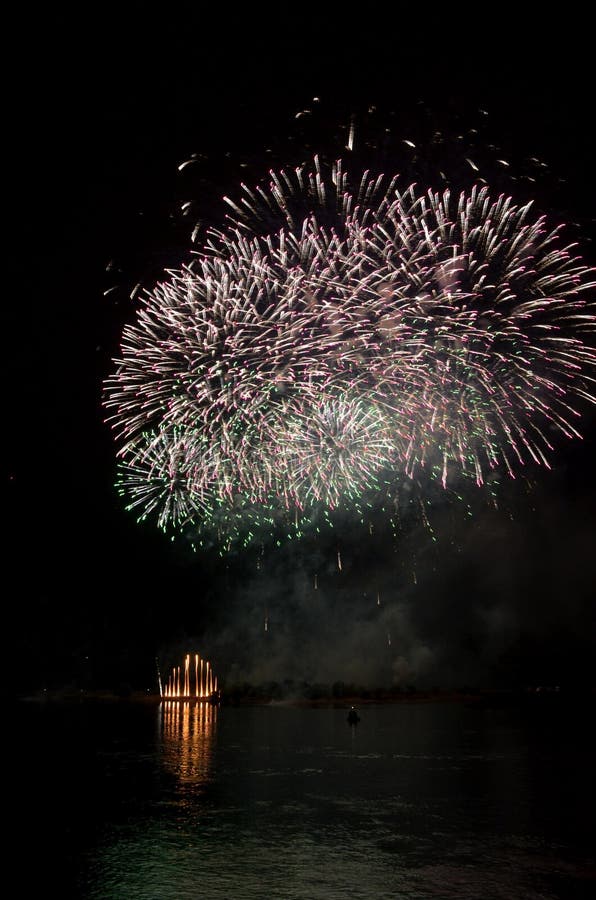 Fireworks on river stock image. Image of close, holiday - 136985829
