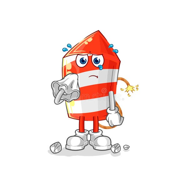 Fireworks Rocket Cry with a Tissue. Cartoon Mascot Vector Stock Vector ...