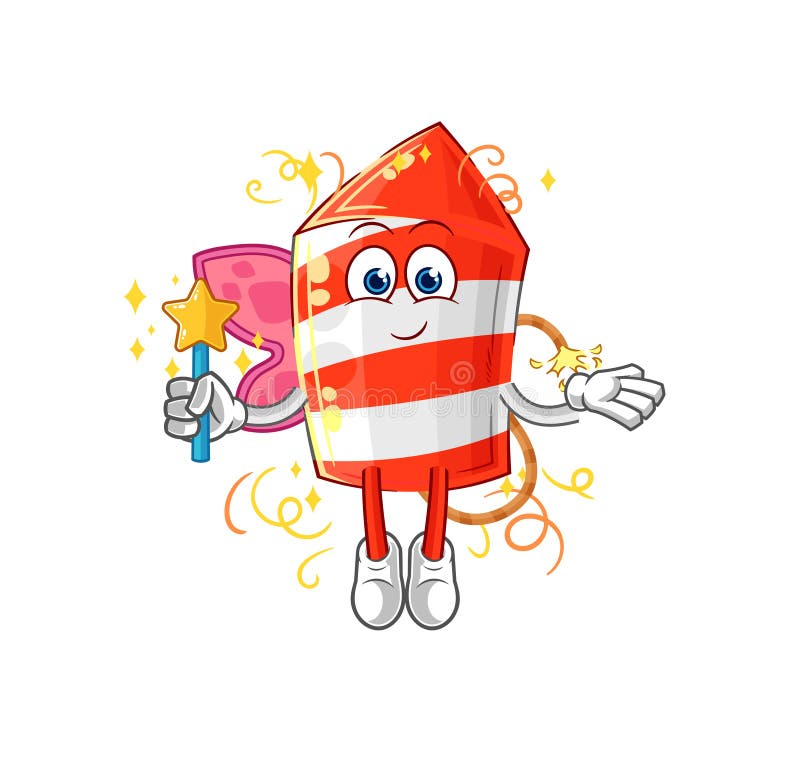 Fireworks Rocket Fairy with Wings and Stick. Cartoon Mascot Vector ...