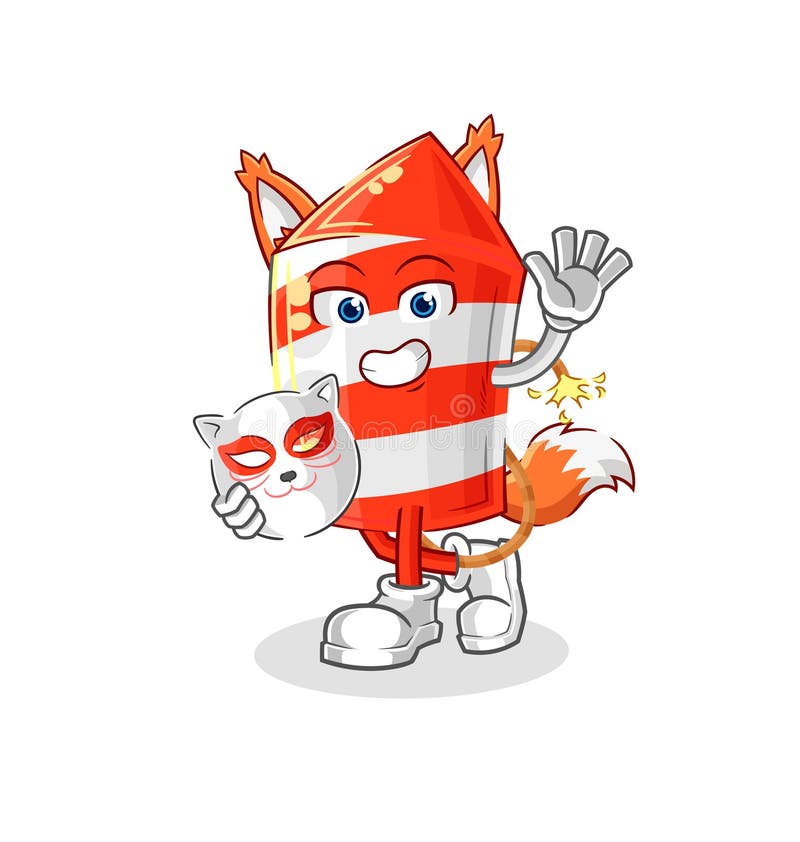 Fireworks Rocket Japanese Fox Character. Cartoon Mascot Stock Vector ...