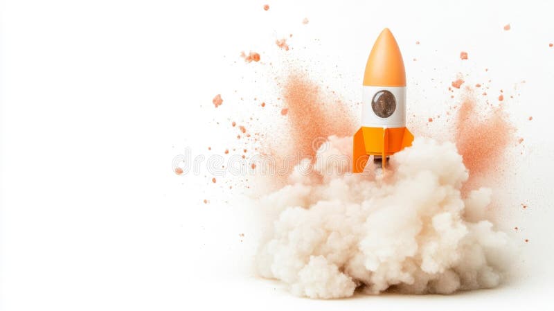 Fireworks Rocket Launching with Smoke and Dust on White Background ...