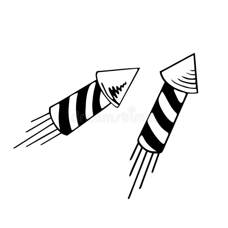 Rocket Outline with Spaceship from Black Lines Isolated on White ...