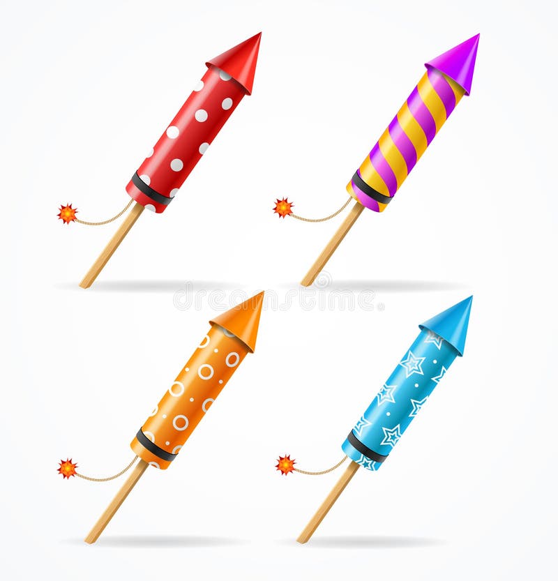 Fireworks Rocket Set. Vector Stock Vector - Illustration of colorful ...