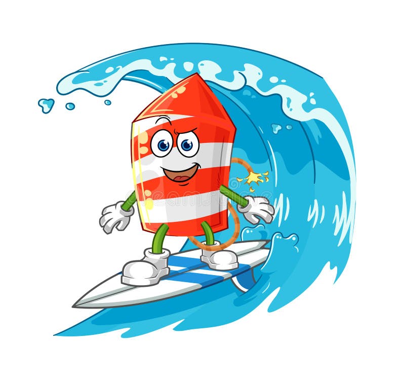 Fireworks Rocket Surfing Character. Cartoon Mascot Vector Stock Vector ...