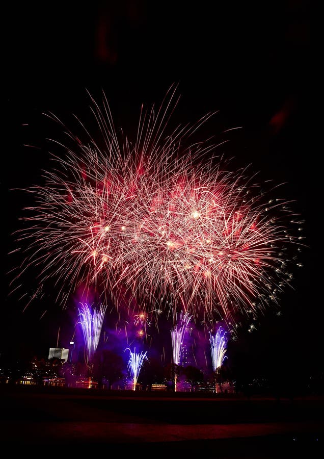 Fireworks, Rockets Across Night Sky Stock Image - Image of night ...