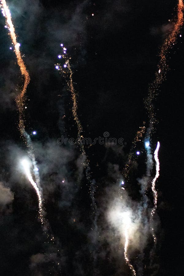 Two Fireworks Rockets Ascend into the Sky Stock Image - Image of ascend ...