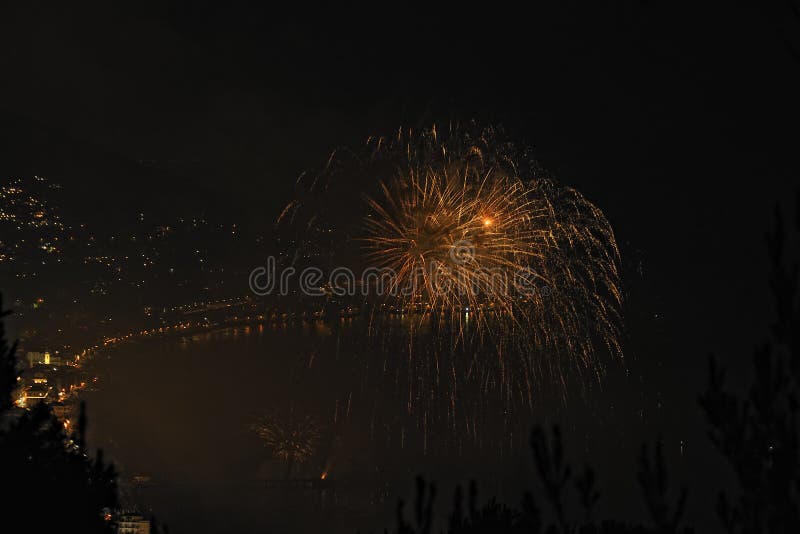 Fireworks on the sea stock image. Image of colourful - 206912289