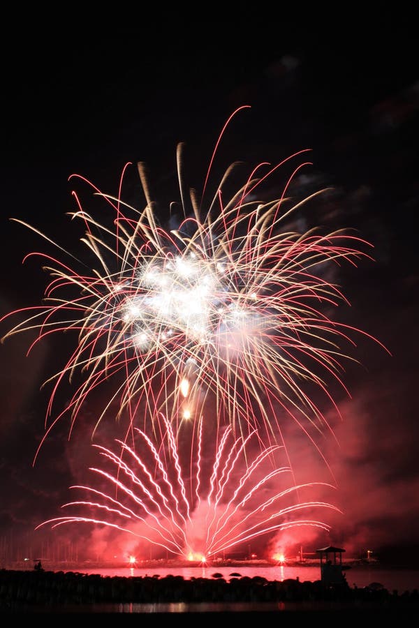 Fireworks at sea stock photo. Image of senigallia, light - 100657992