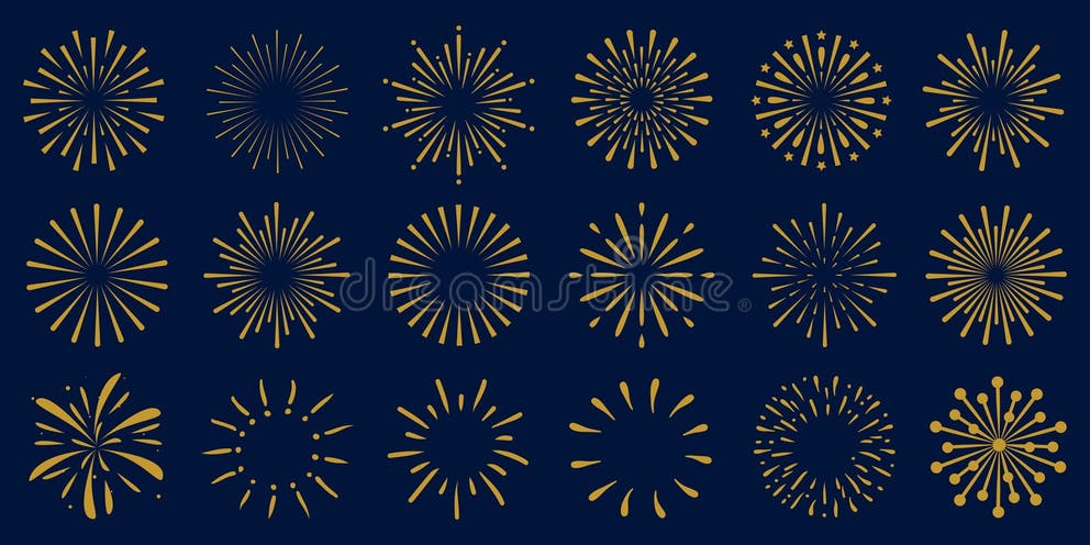 Fireworks Set, Gold Fireworks with Lines and Sparkles, Firework ...