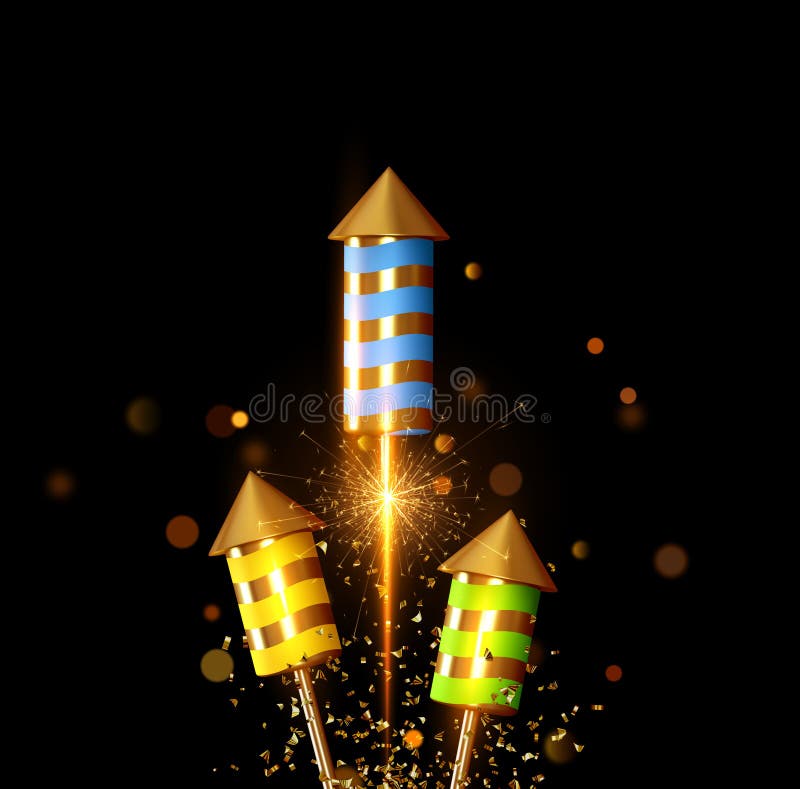 Fireworks Set Rocket with Glitter Confetti. Festive Light Sparkling ...