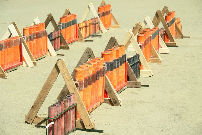 Fireworks Setup Display Tubes Stock Image - Image of pipes, sand: 5640783
