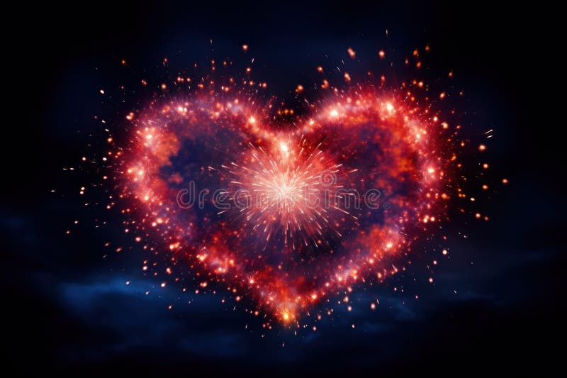 Fireworks in the Shape of a Heart in the Night Sky Stock Image - Image ...