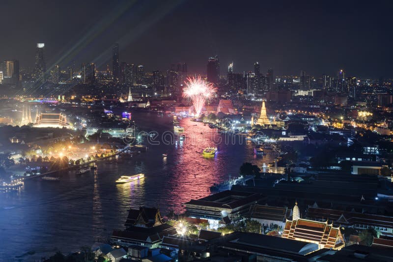 Fireworks Show in Bangkok, View of Wat Phra Kaew Editorial Stock Photo ...