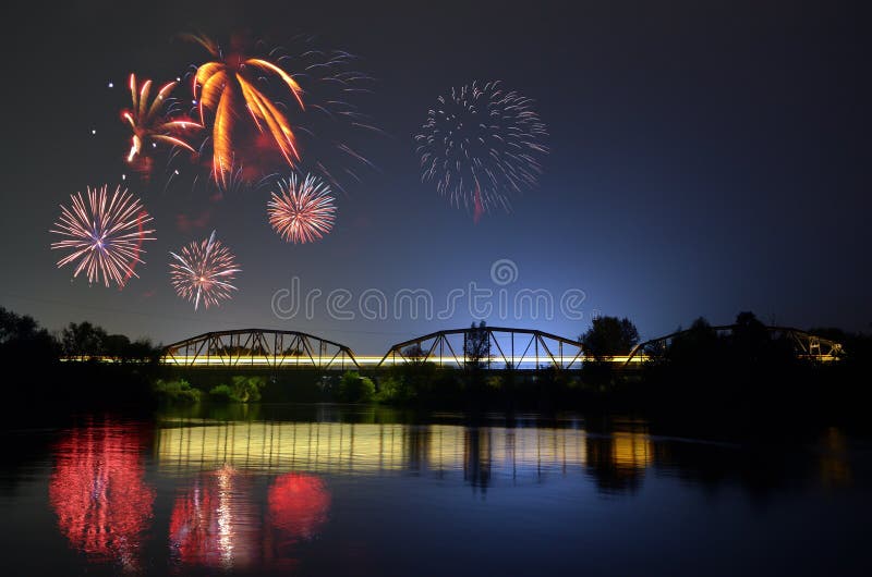 Fireworks show stock illustration. Illustration of holiday - 135799736
