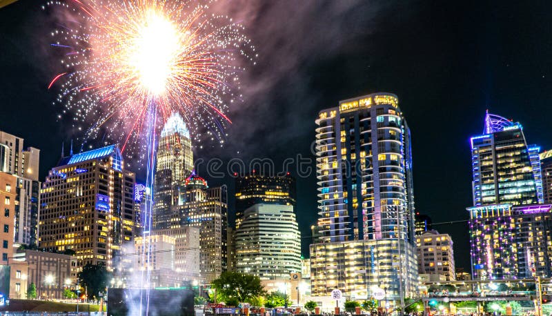 Fireworks Show Over Charlotte Skyline Post Baseball Game Editorial ...