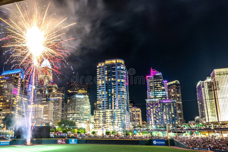Fireworks Show Over Charlotte Skyline Post Baseball Game Editorial ...
