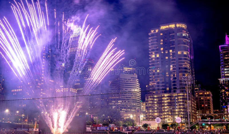 Fireworks Show Over Charlotte Skyline Post Baseball Game Editorial ...