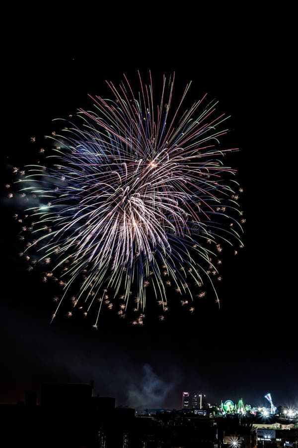 Fireworks Show with Pyrotechnics Launched at Different Heights and Many ...