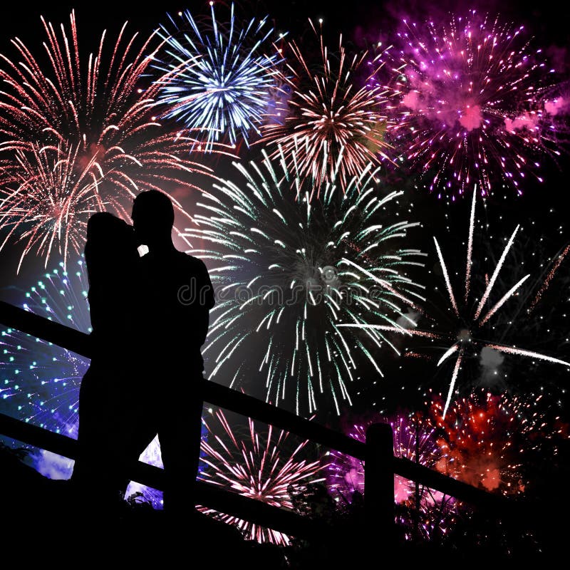 Fireworks Silhouette stock photo. Image of couple, romance - 15315102