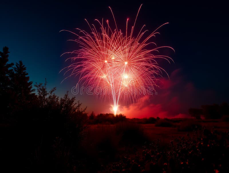 Fireworks in the Sky Over a Field Stock Photo - Image of sparkles ...