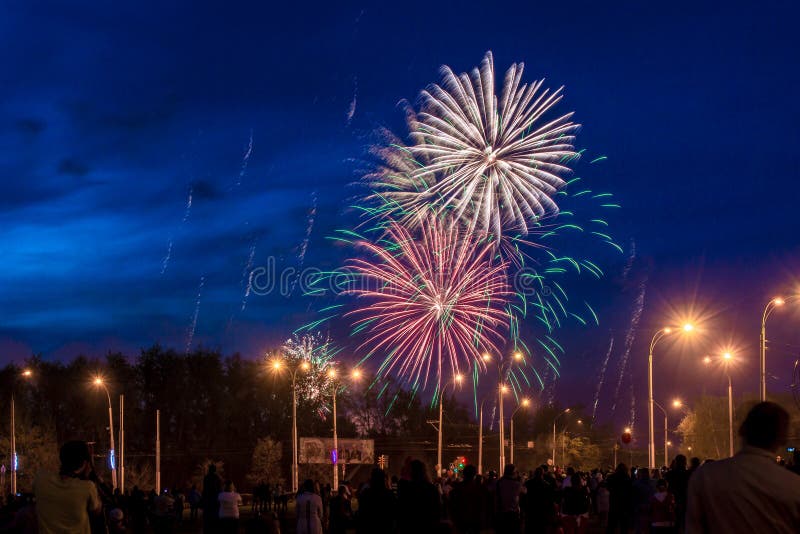 Fireworks in a Small Town, Slow Shutter Speed Stock Photo - Image of ...