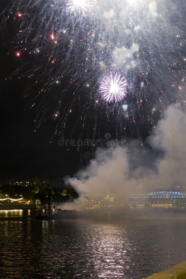 Fireworks and Smoke on the Water Stock Image - Image of exposure ...