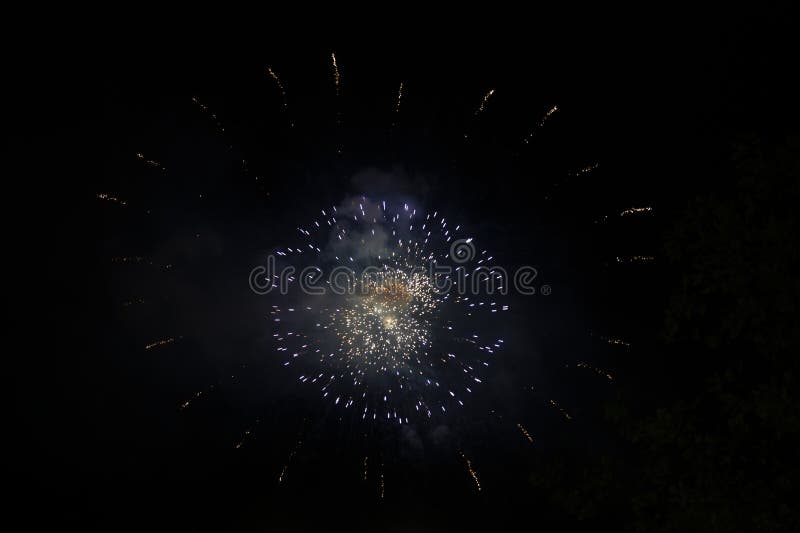 Fireworks in the Smoky Night Sky. Stock Photo - Image of haze, july ...
