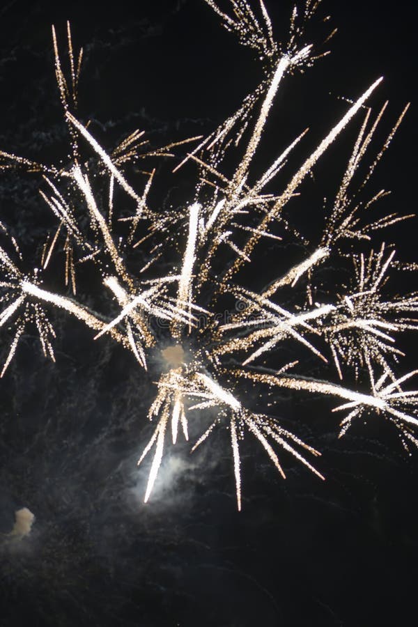 Fireworks in the Smoky Night Sky. Stock Photo - Image of explosion ...
