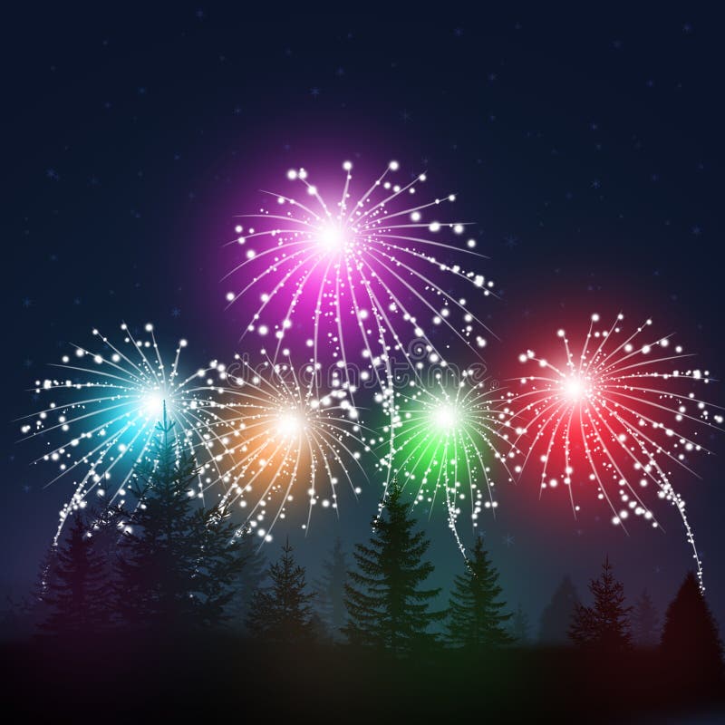 Fireworks in Snow Forest stock illustration. Illustration of abstract ...