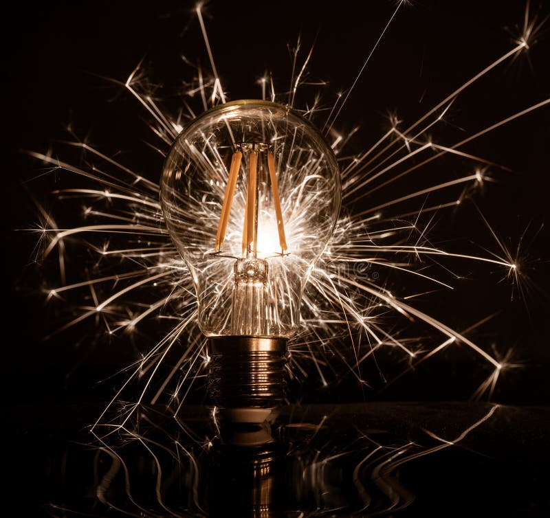 Fireworks Sparkler Showing through LED Light Bulb Stock Image - Image ...