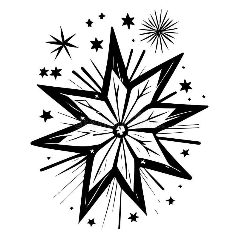 Fireworks Star Explode New Year Black Illustration Sketch Hand Draw ...
