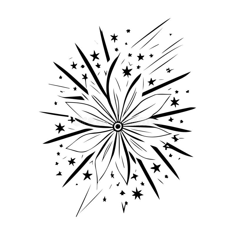 Fireworks Star Explode New Year Black Illustration Sketch Draw Stock ...