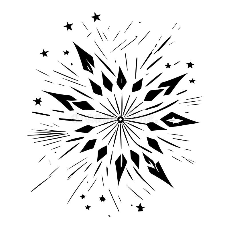 Fireworks Star Explode New Year Black Illustration Sketch Hand Draw ...
