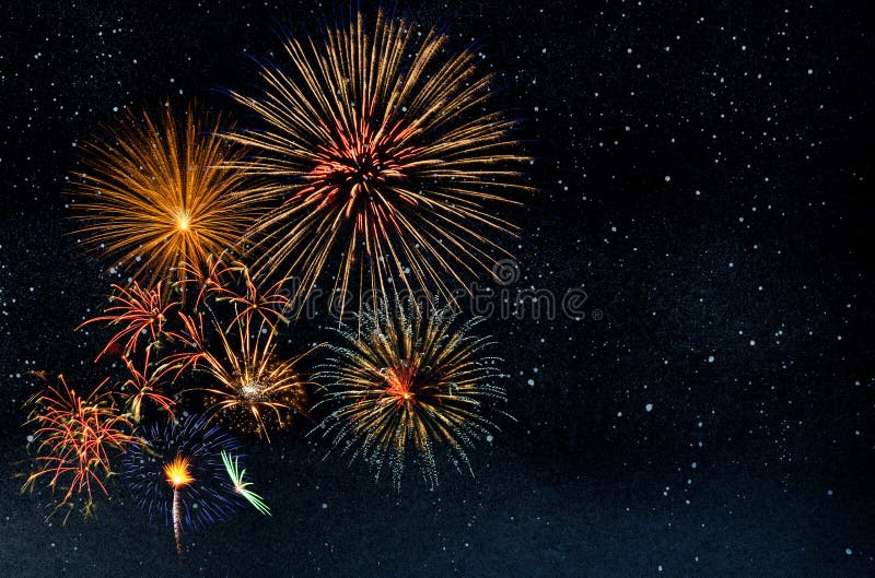 Fireworks on Starry Night Sky Background with Copy Space Stock Image ...