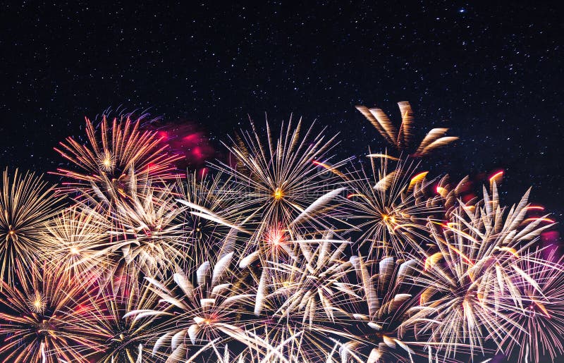 Fireworks and starry sky stock photo. Image of firework - 55117586