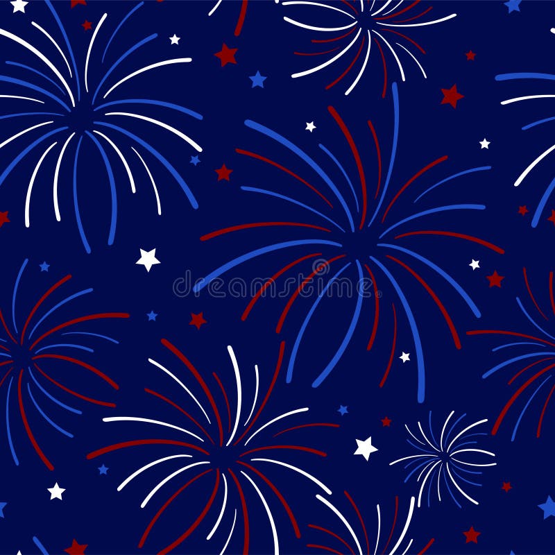 Fireworks and Stars Seamless Pattern Stock Vector - Illustration of ...