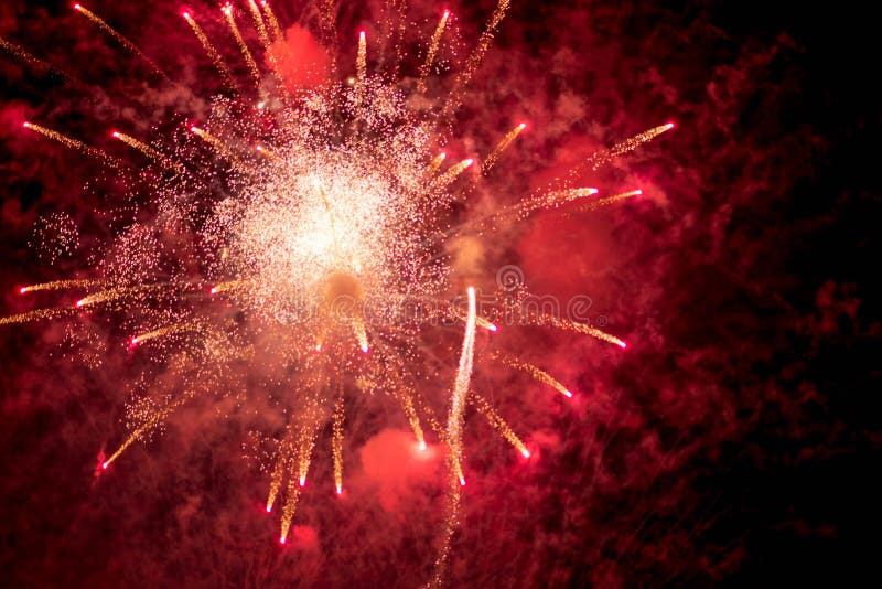 Fireworks. Stars and Shiny Fireworks on Red Background Stock Photo ...