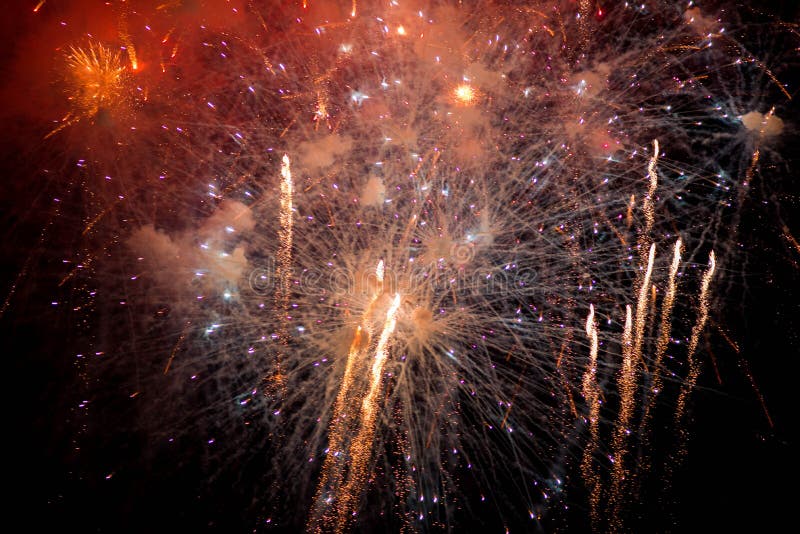 Fireworks. Stars and Shiny Fireworks on Red Background Stock Image ...