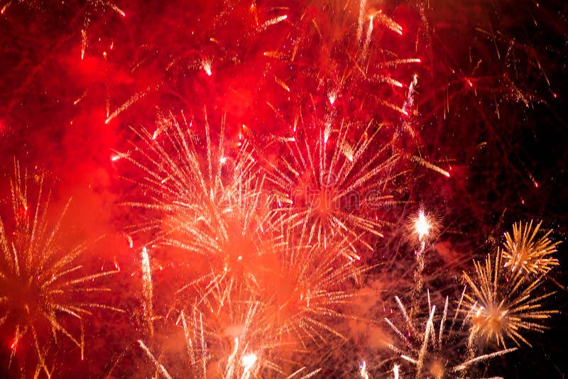 Fireworks. Stars and Shiny Fireworks on Red Background Stock Image ...