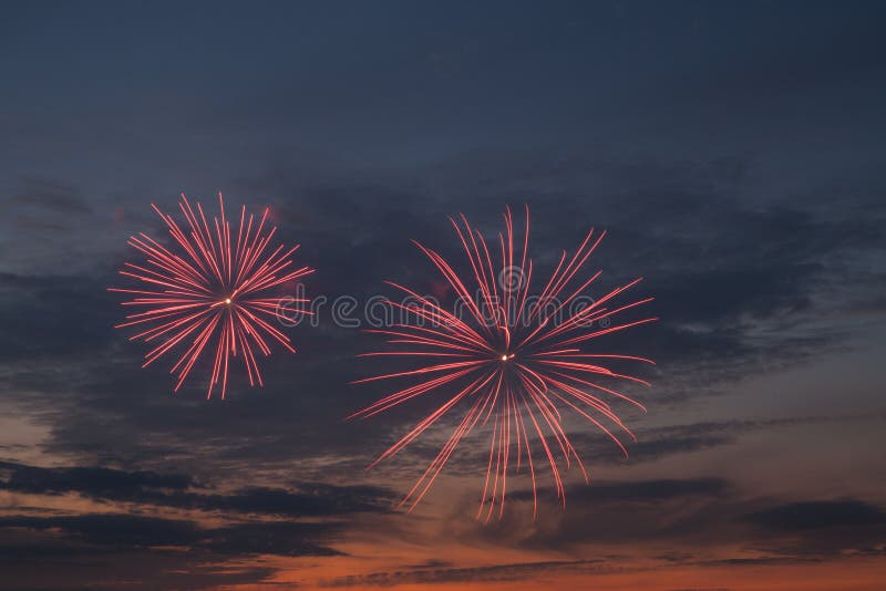 Fireworks at sunset stock photo. Image of light, sunset - 26391820