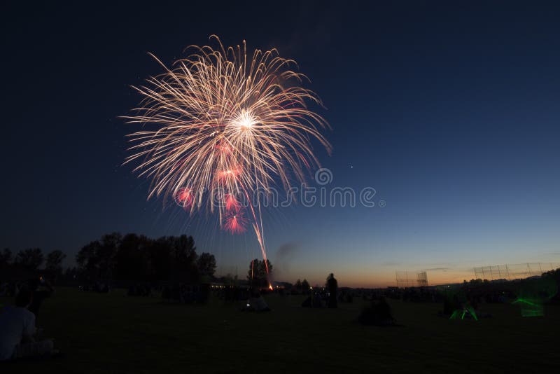 Fireworks at Sunset stock photo. Image of meadows, pitt - 65487634