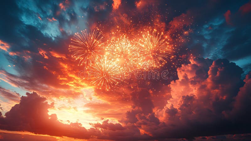 Fireworks Sunset Sky Dramatic Cloudscape Stock Illustration ...