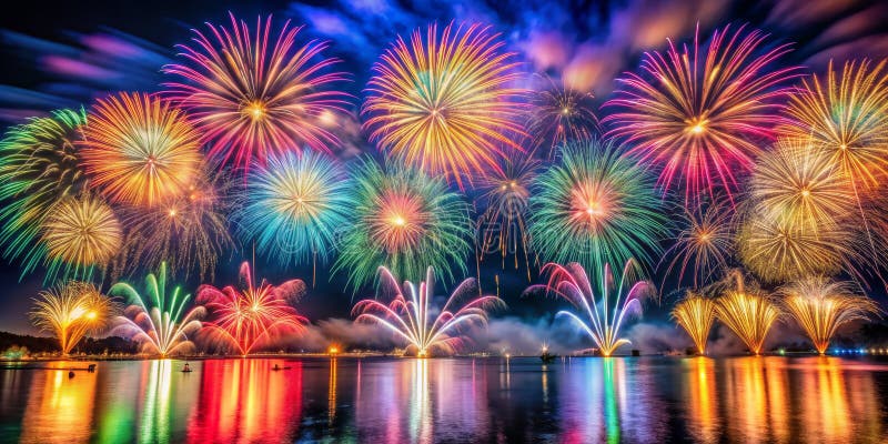 Fireworks Symphony Over Water, Reflection, Night Sky, Celebration ...