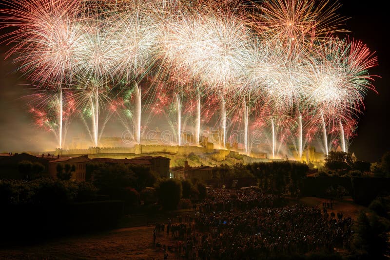 Fireworks three stock image. Image of languedoc, fire - 26365801