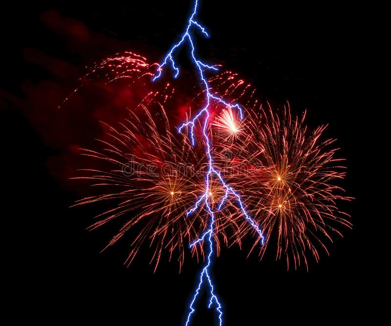 Fireworks with Thunderstorm Lightning Stock Image - Image of abstract ...