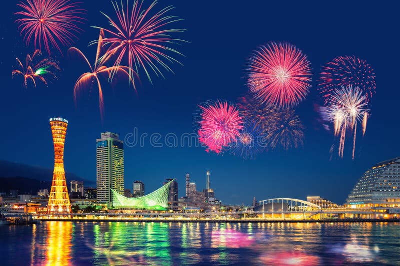 Fireworks in the Town of Kobe (Japan) Stock Photo - Image of firework ...