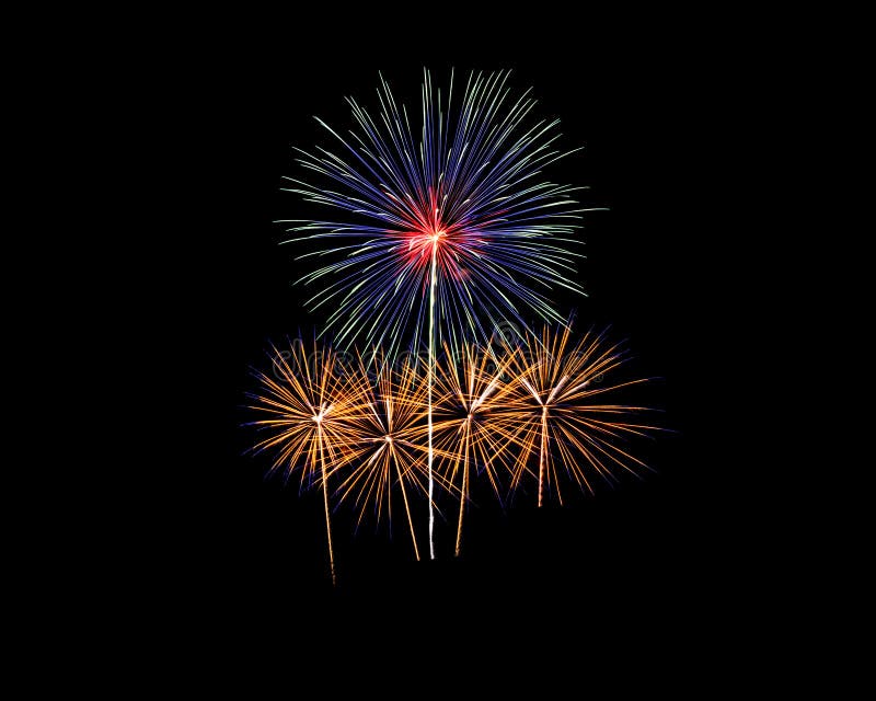 Fireworks of Various Colors Isolated on Black Stock Image - Image of ...