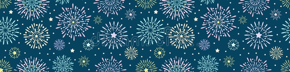 Fireworks Vector Banner, Seamless Repeating Pattern, Festive Holiday ...